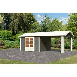 Karibu Gartenhaus 'Mylau 7' mit Anbaudach 600 x 304 x 250 cm terragrau