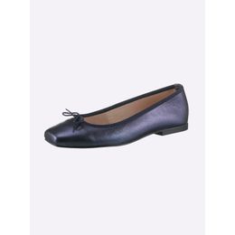 Ballerina Heine, Damen, Gr. 36, blau (marine, metallic), Glattleder, Leder, Schuhe Ballerina