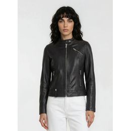 Lederjacke Trueprodigy "Teona diverse Rei&szlig;verschl&uuml;sse mit Stehkragen und Knopf", Damen, Gr. L, schwarz, Obermaterial: 100% Schafsleder sheepskin., regular fit, Jacken