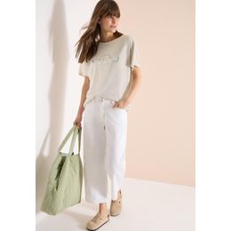 T-Shirt Cecil, Damen, Gr. L (42), beige (macadamia beige), Stoff, 55% Polyester, 45% Viskose, unifarben, comfort fit normal, B&uuml;ndchen, Shirts T-Shirt, Jersey