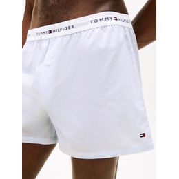 Boxershorts, Herren, Gr. L (52), 2 Stk., wei&szlig; (ithaca breezy blau), Webqualit&auml;t, Obermaterial: 100% Baumwolle, Tommy Hilfiger Underwear, normal, Unterhosen, mit Streifen, elastischer Bund mit Markenlogo