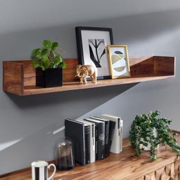 Wandregal FineBuy H&auml;ngeregal Holz Massiv 120x15x20 cm Regal Gro&szlig; Schwebend