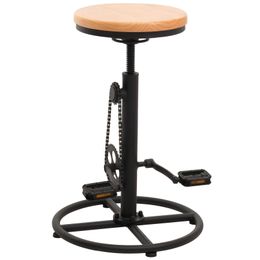 Barhocker MCW-N19, Barstuhl Tresenhocker, h&ouml;henverstellbar drehbar Fu&szlig;ablage Industrial Metall Massiv-Holz ~ natur