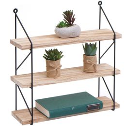 Wandregal MCW-K78, H&auml;ngeregal Schweberegal Regal, 3 Regalb&ouml;den Metall Massiv-Holz Industrial 40x40x13cm ~ natur