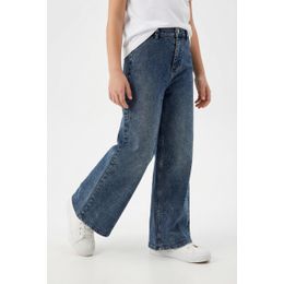 Weite Jeans s.Oliver JUNIOR, M&auml;dchen, Gr. 140, N-Gr, blau, Denim/Jeans, Obermaterial: 79% Baumwolle, 20% Polyester, 1% Elasthan, weit kn&ouml;chellang, Jeans, mit Taschen