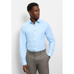 Businesshemd OLYMP "OLYMP No. Six, super slim, New York Kent", Herren, Gr. 37, Normaler Arm, blau (bleu), 100% Baumwolle, Hemden