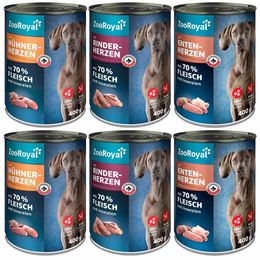 ZooRoyal Herzen Mixpaket Hunde-Nassfutter ohne Getreide- und Zuckerzusatz 6x400g
