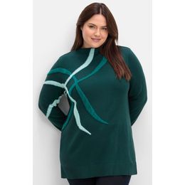 Stehkragenpullover sheego "Stehkragenpullover", Damen, Gr. 48/50, gr&uuml;n (tiefgr&uuml;n, gemustert), 45% Viskose, 33% Polyamid, 22% Polyester, gemustert, mehrfarbig, Pullover Stehkragenpullover