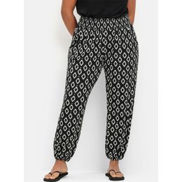 Schlupfhose sheego, Damen, Gr. 52, Normalgr&ouml;&szlig;en, schwarz (schwarz, gemustert), 95% Viskose, 5% Elasthan, gemustert, mehrfarbig, Hosen Schlupfhose