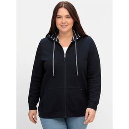 Shirtjacke sheego "Sweatjacke", Damen, Gr. 40, blau (nachtblau), 100% Baumwolle, unifarben, Shirts Shirtjacke