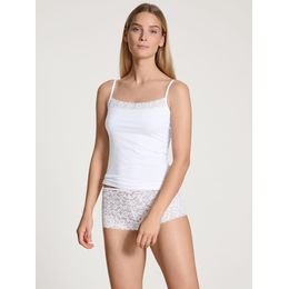 Spaghettitop Calida "Natural Comfort Lace", Damen, Gr. L (48/50), wei&szlig;, Single Jersey, Obermaterial: 92% Baumwolle, 8% Elasthan, unifarben, normal h&uuml;ftbedeckend, hoch geschlossener Ausschnitt, Tops, weiche Spitze, elastisch, Single Jersey Qualit&auml;t, Cotton-Mix