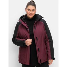 Outdoorjacke sheego, Damen, Gr. 50, rot (bordeaux, schwarz), 94% Polyester, 6% Elasthan, Wattierung:100% Polyester, gemustert, mehrfarbig, Jacken Outdoorjacke