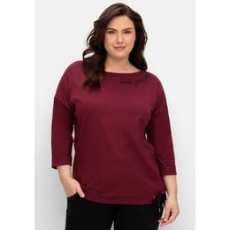 Langarmshirt sheego "Langarmshirt", Damen, Gr. 44/46, rot (weinrot), 50% Baumwolle, 50% Modal, meliert, unifarben, Rundhals, Shirts Langarmshirt