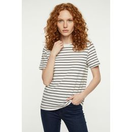 Rundhalsshirt Only CARMAKOMA "CARBLOOM LIFE S/S TOP JRS", Damen, Gr. L, cloud dancer stripes:(dina) schwarz, Jersey, Obermaterial: 100% Baumwolle, gestreift, regular fit normal, Rundhals, Shirts Rundhalsshirt