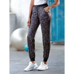 Trainingshose Catamaran, Damen, Gr. 48/50, Normalgr&ouml;&szlig;en, schwarz (schwarz, bedruckt), 90% Polyester, 10% Elasthan, bedruckt, gemustert, mehrfarbig, lang, Hosen Trainingshose