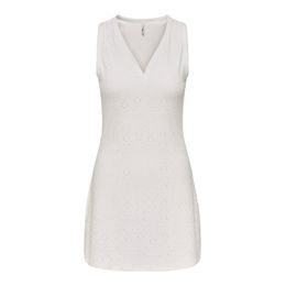 Spitzenkleid Only "ONLSMILLA S/L V-NECK DRESS JRS", Damen, Gr. L, N-Gr, cloud dancer, Jersey, Obermaterial: 95% Polyester, 5% Elasthan, unifarben, regular fit kurz, V-Ausschnitt, Kleider, Materialmix, regular fit, V-Ausschnitt