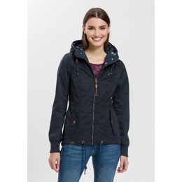 Outdoorjacke Ragwear "DANKA", Damen, Gr. XS, blau (2054 navy uni flower print uni), Web, Obermaterial: 100% Polyester. Futter: 100% Polyester, gemustert, kontrastfarbene Details, unifarben, figurbetont h&uuml;ftbedeckend, Rippb&uuml;ndchen, Jacken Outdoorjacke, Urban Streetwear- &Uuml;bergangs-Style mit Kapuze