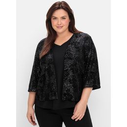 Blusentop sheego, Damen, Gr. 50, schwarz, 100% Polyester, unifarben, V-Ausschnitt, Blusen Blusentop