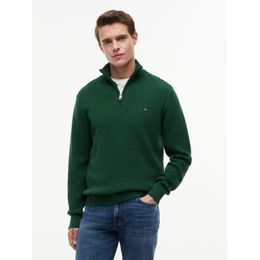 Strickpullover Tommy Hilfiger "SEASONAL STRUCTURE ZIP MOCK", Herren, Gr. L, street gr&uuml;n, Strick, Obermaterial: 100% Baumwolle, regular fit normal, Rundhals, eingesetzt Rippb&uuml;ndchen, Pullover Strickpullover, Regular fit mit Troyerkragen