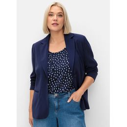 Kurzblazer sheego "Blazer", Damen, Gr. 40, blau (tiefblau), 100% Polyester, Blazer Kurzblazer