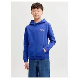 Jack & Jones Kapuzensweatshirt JACK & JONES JUNIOR "JORNORREBRO TYPO BACK SWEAT HOOD SN JNR", Jungen, Gr. 152, bluing, angeraute Sweatware, Obermaterial: 89% Baumwolle, 11% Polyester, bedruckt, relaxed fit normal, Rundhals, Rippb&uuml;ndchen, Sweatshirts, Baumwollmischung, relaxed fit, Langarm