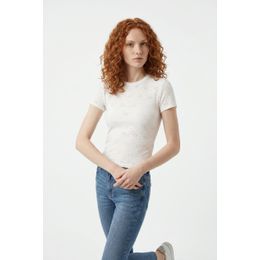 T-Shirt Only "ONLSMILLA NEW S/S TOP JRS", Damen, Gr. M, cloud dancer pattern:jo smilla, Jersey, Obermaterial: 95% Polyester, 5% Elasthan, gemustert, slim fit normal, Rundhals, Shirts T-Shirt, Materialmix, slim fit, Rundhals