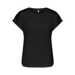 Kurzarmshirt Only "ONLAMANDA S/S O-NECK MIX TOP JRS", Damen, Gr. L, schwarz, Jersey, Obermaterial: 98% Polyester, 2% Elasthan, unifarben, regular fit normal, Rundhals, Shirts, Materialmix, regular fit, Rundhals