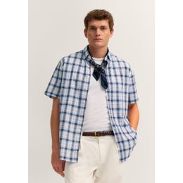 Kurzarmhemd Bugatti, Herren, Gr. L, Normalgr&ouml;&szlig;en, 320, hellblau, Canvas, 100% Baumwolle, unifarben, normal, Hemden, Modern Fit mit einem Karo-Muster