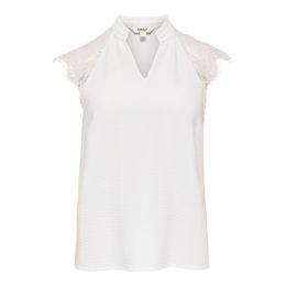 Shirttop Only "ONLPLOY METTE SL LACE V-NECK TOP WVN", Damen, Gr. L, cloud dancer, Web, Obermaterial: 100% Polyester, unifarben, regular fit normal, V-Ausschnitt, Tops Shirttop, Kunstfaser, regular fit, V-Ausschnitt