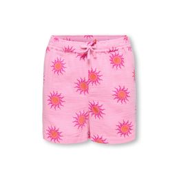 Bermudas KIDS Only "KOGTARA LIFE AOP SHORTS CS ZA WVN", M&auml;dchen, Gr. 140, N-Gr, begonia pink aop:soleil, Web, Obermaterial: 100% Baumwolle, bedruckt, Basic ca. Mitte Oberschenkel, Hosen Bermudas