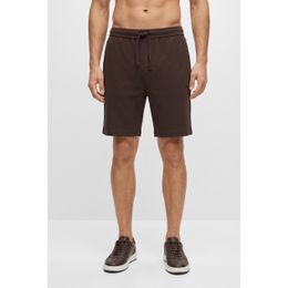 Pyjamashorts BOSS "Waffle Shorts", Herren, Gr. L, N-Gr, schwarz braun 207, Jersey, Obermaterial: 60% Baumwolle, 40% Polyester, lang, Hosen