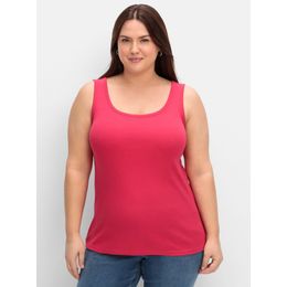 Tanktop sheego, Damen, Gr. 48, pink (magenta), 100% Baumwolle, unifarben, Rundhals, Tops Tanktop
