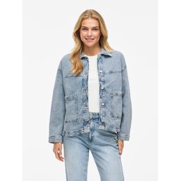 Jeansblazer Vila "VIJAF L/S DENIM JACKET - NOOS", Damen, Gr. 40, blau (light blau denim detail:065), Denim/Jeans, Obermaterial: 99% Baumwolle, 1% Elasthan, unifarben, regular fit h&uuml;ftlang, Blazer