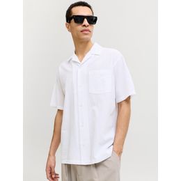 Jack & Jones Kurzarmhemd JACK & JONES "JPRBLASHAWN SEERSUCKER S/S SHIRT SN", Herren, Gr. L, N-Gr, hellwei&szlig; fit:relaxed fit, Web, Obermaterial: 99% Baumwolle, 1% Elasthan, unifarben, regular fit normal, gerader Abschluss, Hemden, mit Brust Tasche