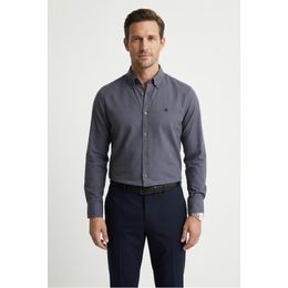 Businesshemd BOSS "ROAN", Herren, Gr. L, N-Gr, grau (open blau466), Web, Obermaterial: 100% Baumwolle, unifarben, slim fit h&uuml;ftbedeckend, 1-Knopf-Manschette mit Schlitz, Hemden, Langarm, Button-Down-Kragen, slim fit