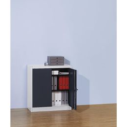 Mauser Stahlschrank mit Fl&uuml;gelt&uuml;ren, 2 Fachb&ouml;den, H&ouml;he 1016 mm, lichtgrau