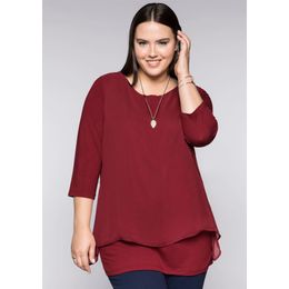 Blusenshirt sheego "Blusenshirt", Damen, Gr. 44/46, rot (rubinrot), 95% Viskose, 5% Elasthan, Webware:100% Polyester, unifarben, Rundhals, Shirts Blusenshirt