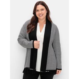 Strickjacke sheego, Damen, Gr. 44/46, schwarz-wei&szlig; (schwarz, wei&szlig;), 50% Viskose, 26% Polyamid, 24% Polyester, gemustert, Strickjacken Strickjacke