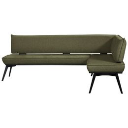 CARRYHOME Eckbank, Schwarz, Olivgr&uuml;n, Holz, Metall, Textil, Buche, massiv, Ottomane rechts, Eckteil, 235x165 cm, Stoffauswahl, Esszimmer, B&auml;nke, Eckb&auml;nke