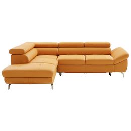 Novel Ecksofa Amanda Exklusiv 0457, Gelb, Metall, Echtleder, 5-Sitzer, L-Form, 270x220 cm, Lederauswahl, seitenverkehrt erh&auml;ltlich, Hocker erh&auml;ltlich, Wohnzimmer, Sofas & Couches, Wohnlandschaften, Ecksofas