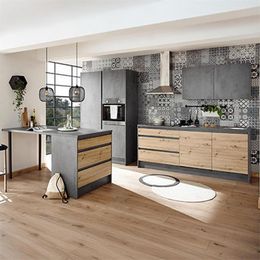P & B K&uuml;chenleerblock Troja, Anthrazit, Eiche Artisan, Holzwerkstoff, 3 Schublade(n) Schubladen, seitenverkehrt montierbar, nur wie online abgebildet bestellbar, 336x210x60 cm, K&uuml;chen, K&uuml;chenzeilen & K&uuml;chenbl&ouml;cke, K&uuml;chenzeilen ohne Ger&auml;te