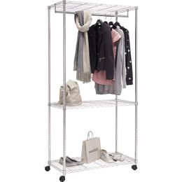 CARRYHOME Kleiderwagen, Chrom, Metall, 90x187x45 cm, Hutablage, Garderobe, Garderobenst&auml;nder