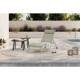 Ambia Garden Sonnenliege, Gr&uuml;n, Metall, Textil, F&uuml;llung: Schaumstoff, 198x34x87 cm, R&uuml;ckenlehne verstellbar, Gartenm&ouml;bel, Gartenliegen