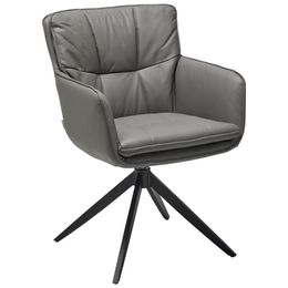 Livetastic Armlehnstuhl Echtleder, Dunkelgrau, Metall, Leder, Echtleder, B&uuml;ffelleder, A-Form, 59x87x64.5 cm, Esszimmer, St&uuml;hle, Esszimmerst&uuml;hle, Armlehnenst&uuml;hle