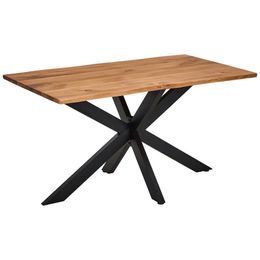 Linea Natura Esstisch, Eiche, Holz, Metall, Eiche, vollmassiv, rechteckig, X-Form, 80x76x140 cm, Esszimmer, Tische, Esstische, Baumkantentische