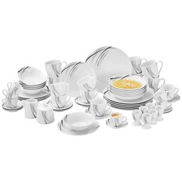 Novel Kombiservice Roma, Grau, Schwarz, Wei&szlig;, Keramik, 62-teilig, Streifen, 190 ml,190 ml,220 ml,270 ml,90 ml,420 ml,430 ml, Lfgb, lebensmittelecht, Essen & Trinken, Geschirr, Geschirr-Sets, Kombiservice