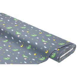 buttinette Baumwoll-Jersey "Drachen" mit Elasthan, grau-color