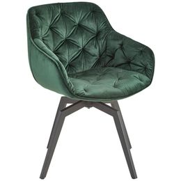 Livetastic Armlehnstuhl, Schwarz, Dunkelgr&uuml;n, Holz, Metall, Textil, Pappel, Sperrholz, Drehkreuz, 58x83x63 cm, Sitzfl&auml;che 360&deg; drehbar, Esszimmer, St&uuml;hle, Esszimmerst&uuml;hle, Armlehnenst&uuml;hle