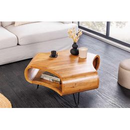 Riess Ambiente Massiver Couchtisch ORGANIC LIVING 90cm braun honey finish Akazienholz mit Stauraum Riess-Ambiente Sofatisch Wohnzimmertisch organisch Natur Retro