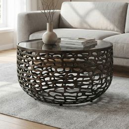 FineBuy Couchtisch 60cm Alu Sofatisch Glas Wohnzimmertisch Beistelltisch Rund Metall